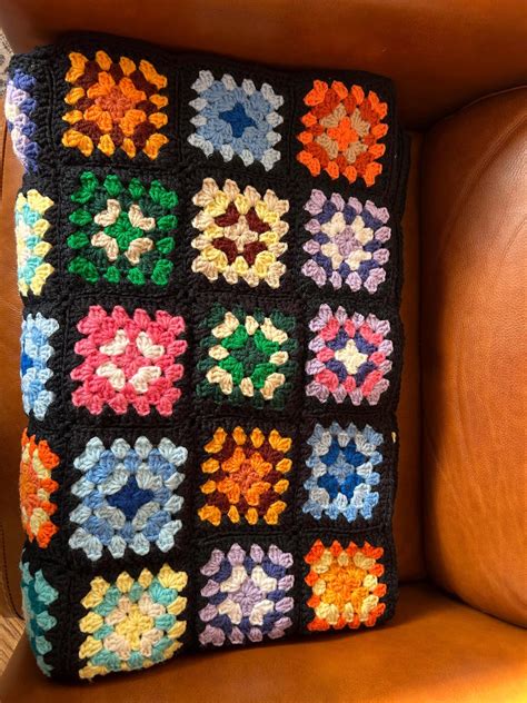 Vintage Crochet Granny Square Blanket Etsy