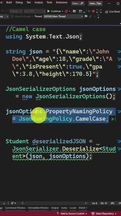 Configure Jsonserializer To Allow Camel Case In The Json C Json Deserialization Tip 3 Youtube