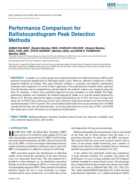 Pdf Performance Comparison For Ballistocardiogram Peak Detection Methods