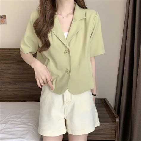 반팔 셔츠 여름 프랑스 스타일 디자인 센스 틈새 얇은 정장 서양식 짧고 세련된 작은 탑 Ins 슬리밍 Aliexpress