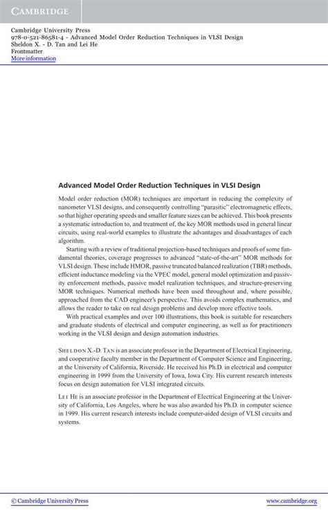 Pdf Advanced Model Order Reduction Techniques In Vlsi Assets