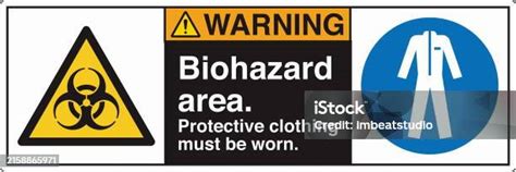 Ansi Z535 안전 표지 마킹 라벨 기호 픽토그램 표준 경고 생물학적 위험 지역 보호복은 텍스트 풍경 블랙 02가 있는 두 개의 기호를 착용해야 합니다 생물위해표시에