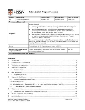 Fillable Online Return To Work Program Procedure Return To Work Program Procedure Fax Email