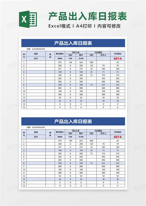 产品出入库日报表EXCEL模板下载 出入库 图客巴巴