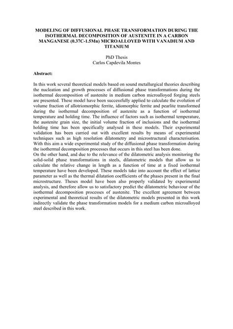Pdf Modeling Of Diffusional Phase · Fundamentales Que Describen