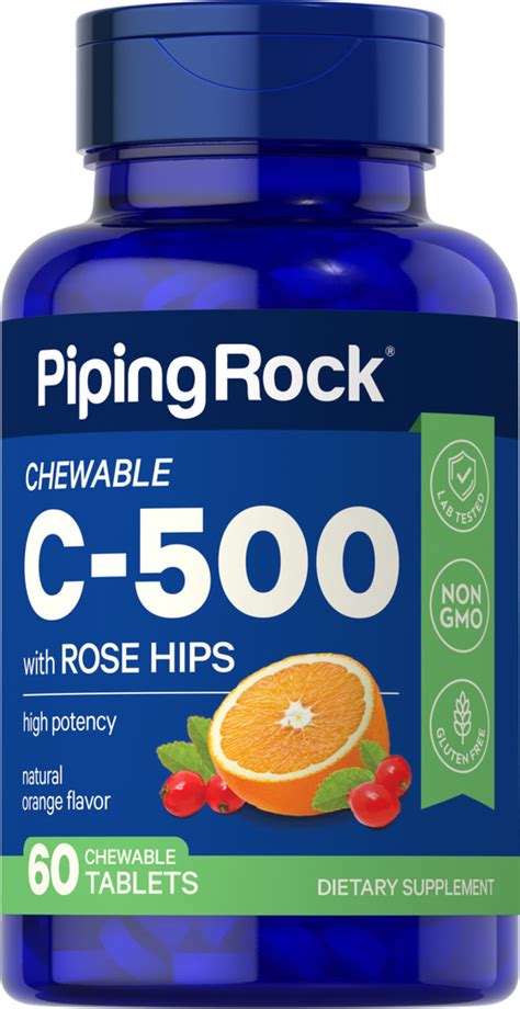 Chewable Vitamin C 500 mg with Rose Hips (Natural Orange), 60 Chewable ...