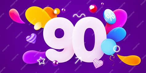 90 할인 창의적인 구성을 할인합니다 장식 개체와 3d 판매 기호입니다 판매 배너 및 포스터입니다 벡터 일러스트 레이 션 프리미엄 벡터