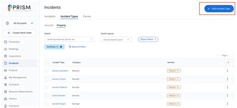 adding incident types at the property level prism support center