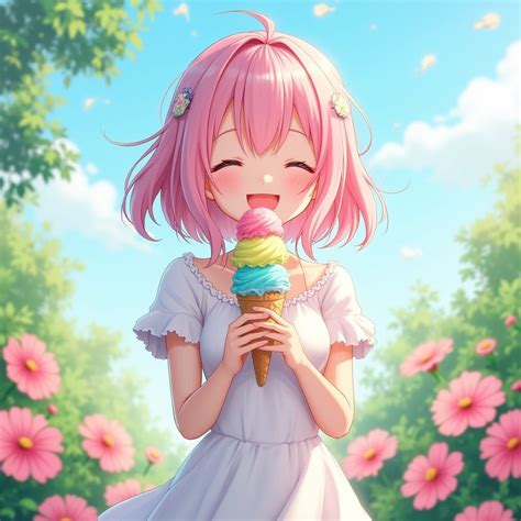 Anime Girl Eating Ice Cream Pastel Dream Girl In Whimsica
