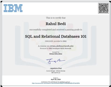 Ibm Sql And Relational Database 101 Certification Course Etrainindia