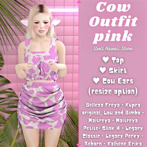 Second Life Marketplace Cow Outfit Pink Uwu Kawaii Store