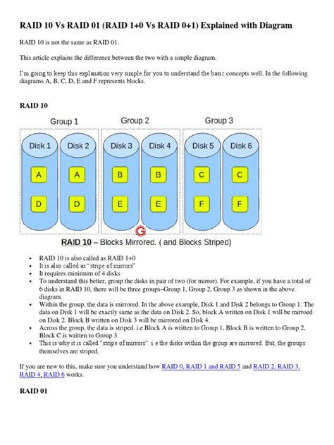 Raid 10 Vs 01 Pdf Information Storage Computer Data Storage
