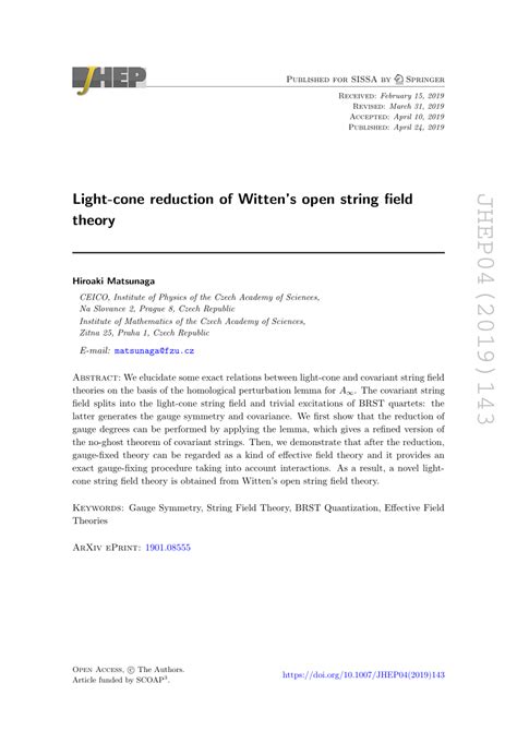 pdf light cone reduction of witten s open string field theory