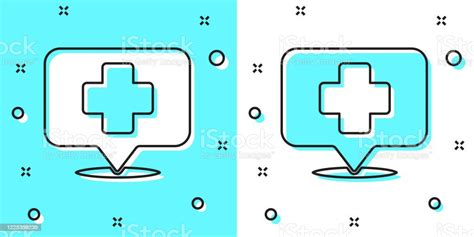 녹색과 흰색 배경에 격리 크로스 병원 아이콘 과 검은 선 의료지도 포인터 임의 동적 셰이프 벡터 일러스트레이션 가능성에 대한 스톡 벡터 아트 및 기타 이미지 Istock