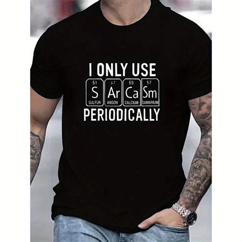 Temu｜주기율표 프린트가 들어간 I Only Use Sarcasm Periodically 문구가 있는 남성용 크루넥
