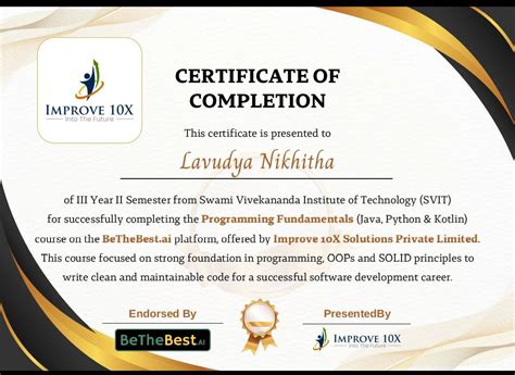 lavudya nikhitha on linkedin completed certificate java python kotlin