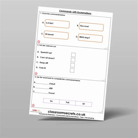 Year 1 Commands With Exclamations Homework 2 Resource Classroom Secrets