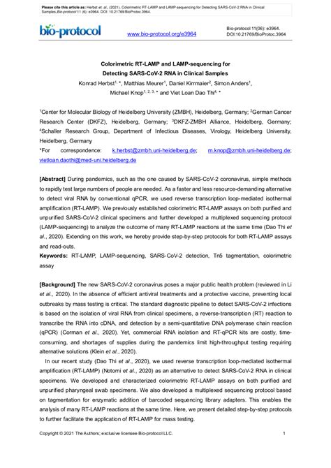 Pdf Colorimetric Rt Lamp And Lamp Sequencing For Detecting Sars Cov 2