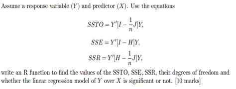 Solved Assume A Response Variable Y And Predictor X Use The 1 Answer Transtutors