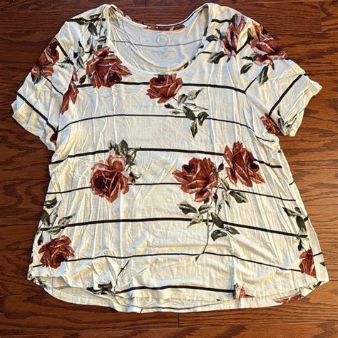 Maurices Tops Maurices Floral Striped Short Sleeve Tee Cream And