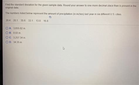 Solved Find The Standard Deviation For The Given Sample
