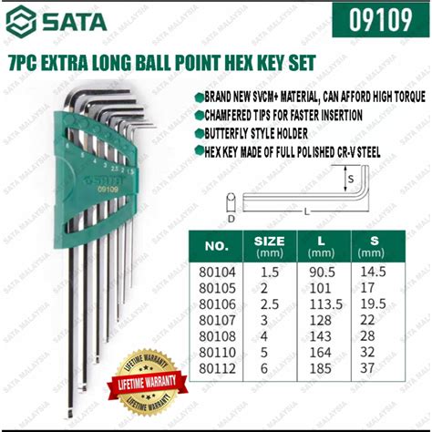 Sata Hex Key Set Ball Point Hex Key Set Arm Key Set Long Extra Long Sata Hex Key Allen Key