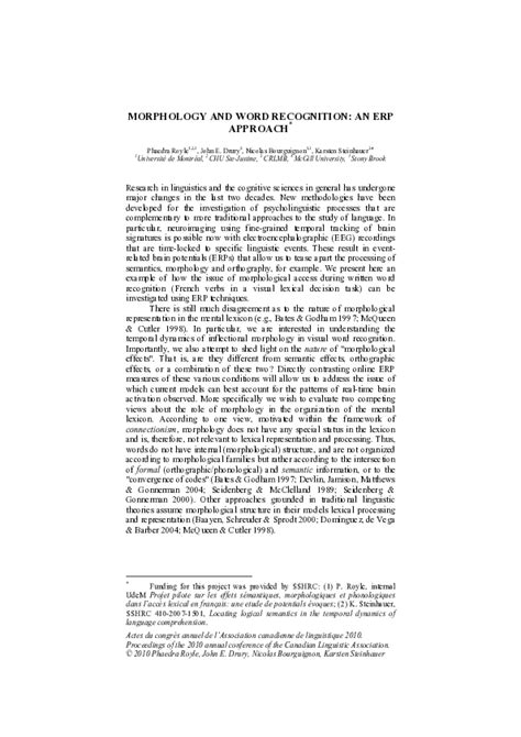 Pdf Erp Insights On Morphology And Word Recognition