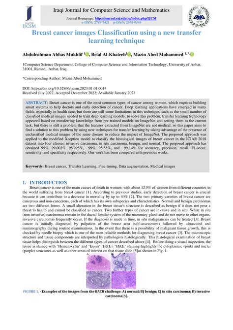 Pdf Breast Cancer Images Classification Using A New Transfer Learning Technique