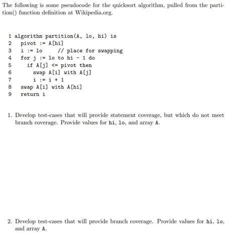 Solved The Following Is Some Pseudocode For The Quicksort