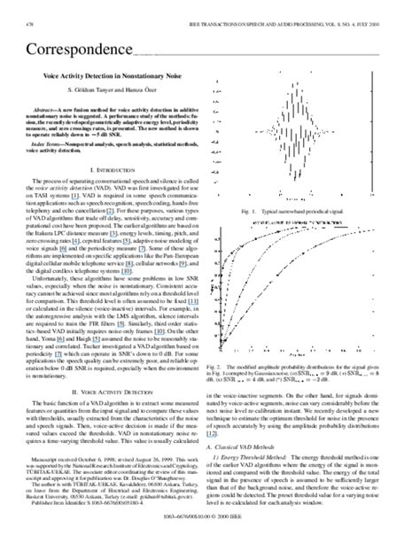 Pdf Voice Activity Detection In Nonstationary Noise