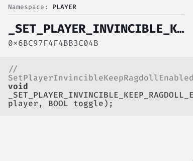 SetPlayerInvincibleKeepRagdollEnabled FiveM Natives Cfx Re Docs