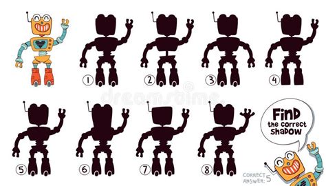 Find The Correct Shadow Retro Robot Choose Right Silhouette Stock
