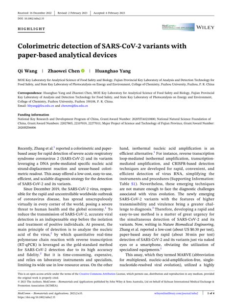 Pdf Colorimetric Detection Of Sars Cov 2 Variants With Paper Based