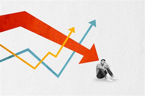 콜라주 핀업 팝 복고풍 불행한 남자의 스케치 화살표 포인트 다운 경력 목표 초현실주의 템플릿 은유 삽화 개념의 3d 이미지 35 39세에 대한 스톡 사진 및 기타 이미지