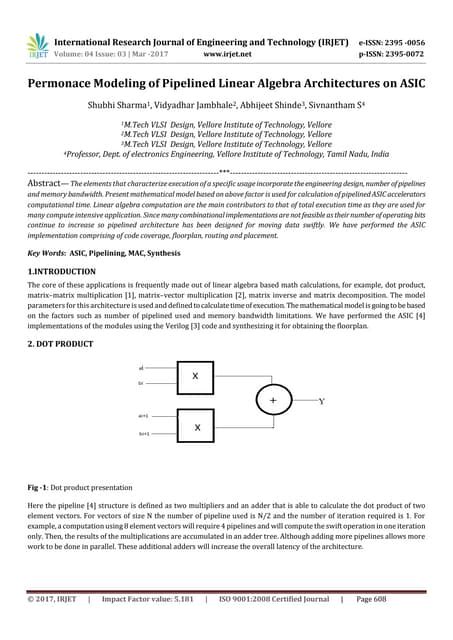 Permonace Modeling Of Pipelined Linear Algebra Architectures On Asic Pdf Programming