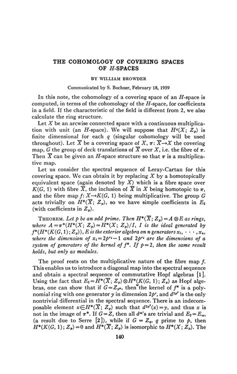 Pdf The Cohomology Of Covering Spaces Of H Spaces