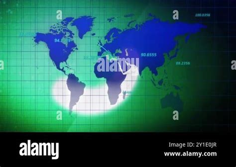 Global Coordinates And Data Points Animation Over World Map With Green Grid Background