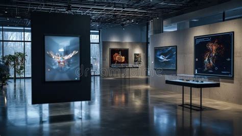 Innovative Art Exhibition Showcasing Ai Driven Creations In Modern Gallery Urban Setting Digital