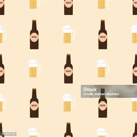 맥주병과 안경 디자인 웹사이트를 위한 이음매 없는 패턴 개요 알코올 요소 병과 머그잔 배너 템플릿입니다 인쇄 가능한 질감 장식 벽지 0명에 대한 스톡 벡터 아트 및 기타