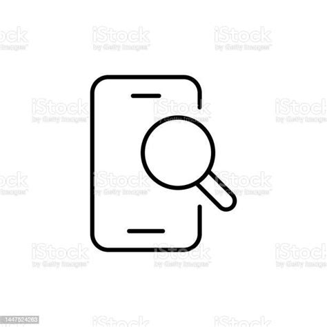 스마트폰 라인 아이콘입니다 전화 센서 가제트 응용 프로그램 메모리 게임 인터넷 검색 돋보기 감지 발명 기술 개념입니다 흰색 배경에 벡터 검은 선 아이콘 검색에 대한 스톡