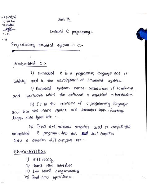 Cs3691 Esiot Unit 2 Programming Embedded Systems In C Pdf