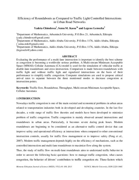 Pdf Efficiency Of Roundabouts As Compared To Traffic Light Controlled
