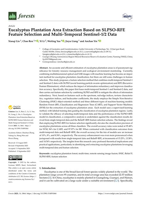 Pdf Eucalyptus Plantation Area Extraction Based On Slpso Rfe Feature Selection And Multi