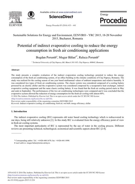 Pdf Potential Of Indirect Evaporative Cooling To Reduce The Energy Consumption In Fresh Air