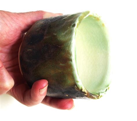 Burnt Jade Green Japanese Yunomi Tea Cup Or Guinomi Sake Cup Textured