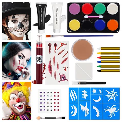Kit De Maquillaje De Halloween Pintura Facial De Esqueleto Blanco Y