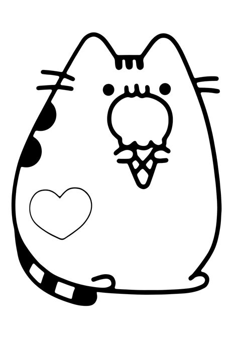 Раскраска Пушин кушает рожок мороженого скачать бесплатно распечатать