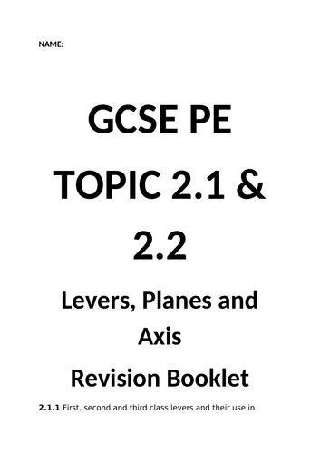 Edexcel Gcse Pe Levers Planes And Axis Teaching Resources