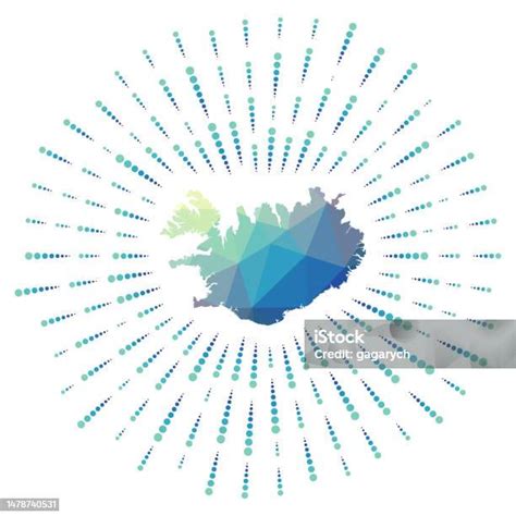 아이슬란드의 모양 다각형 햇살 화려한 별 광선이 있는 나라의 지도 디지털 기술 인터넷 네트워크 스타일의 아이슬란드 그림 벡터 그림입니다 개념에 대한 스톡 벡터 아트 및 기타