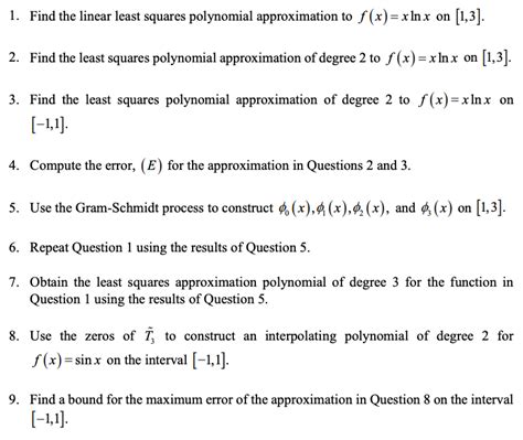 Solved 1 Find The Linear Least Squares Polynomial